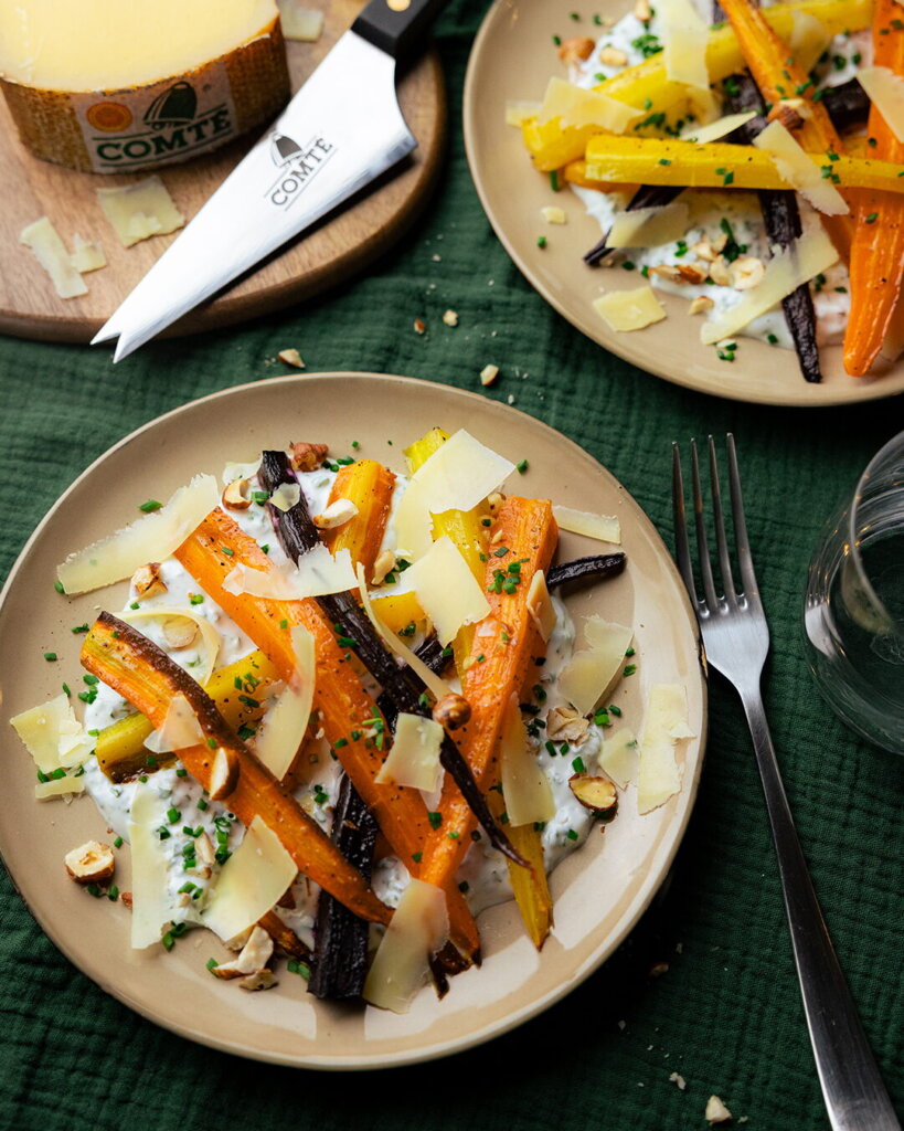 Carottes rôties au miel, sauce yaourt et Comté - Comté